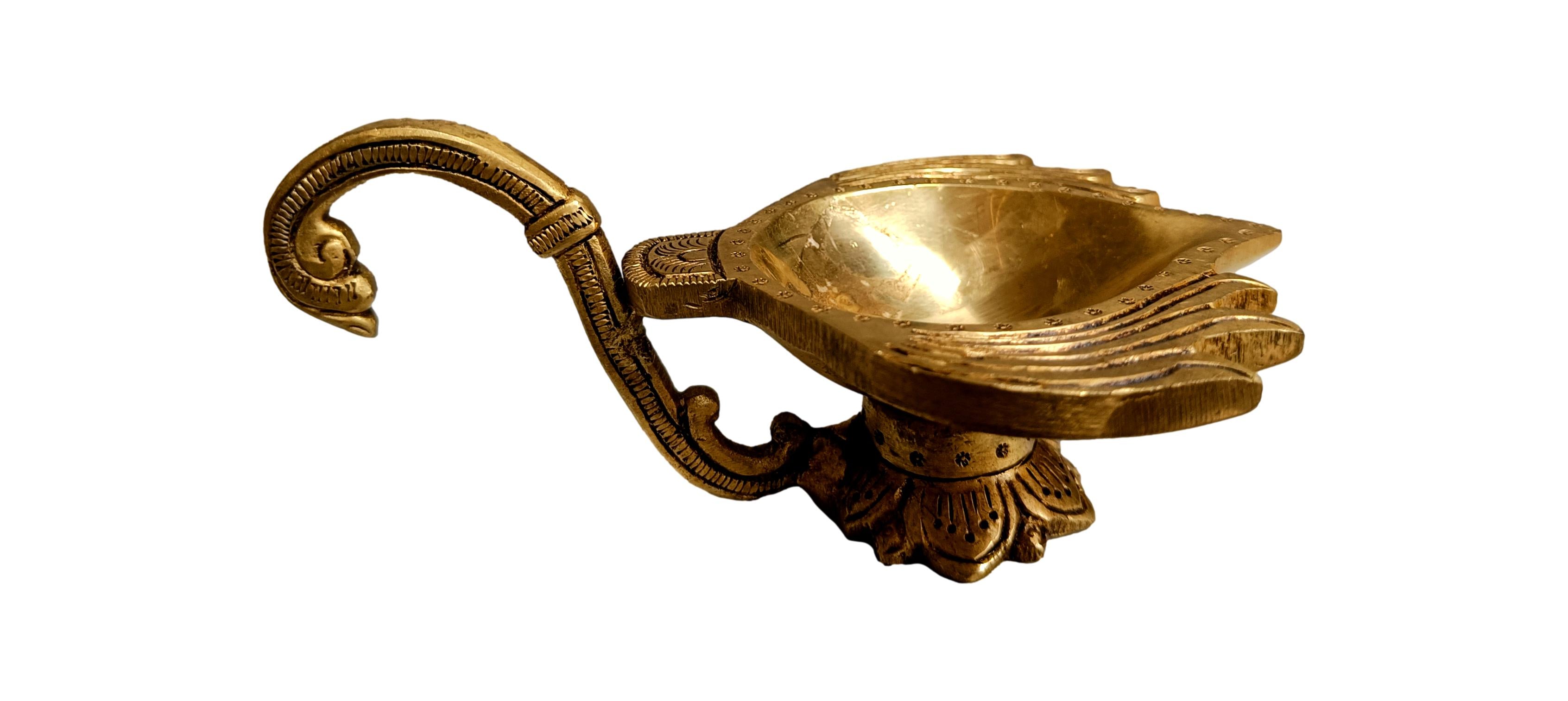 Brass Lotus Diya With Handle,For Puja